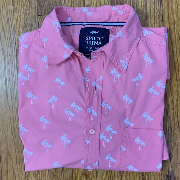 Spicy Tuna | Shirts | Spicy Tuna Hawaiian Shirt Salmon W White Palm ...